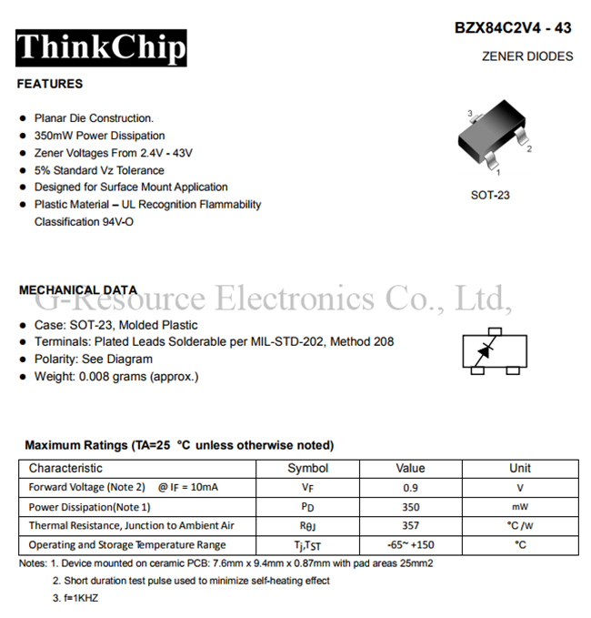 Smd Diode Zener 15 Volt With Reverse Breakdown Voltage SOT-23 BZX84-C15