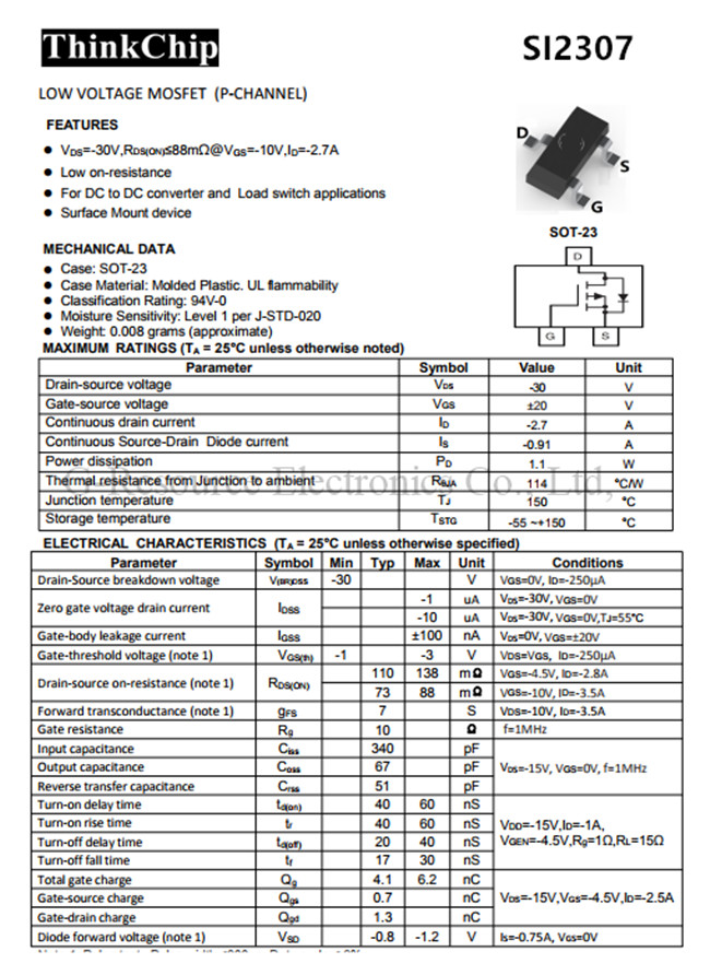 Electric MOSFET Power Transistor / Mosfet Channel P SOT-23 SI2301 ...
